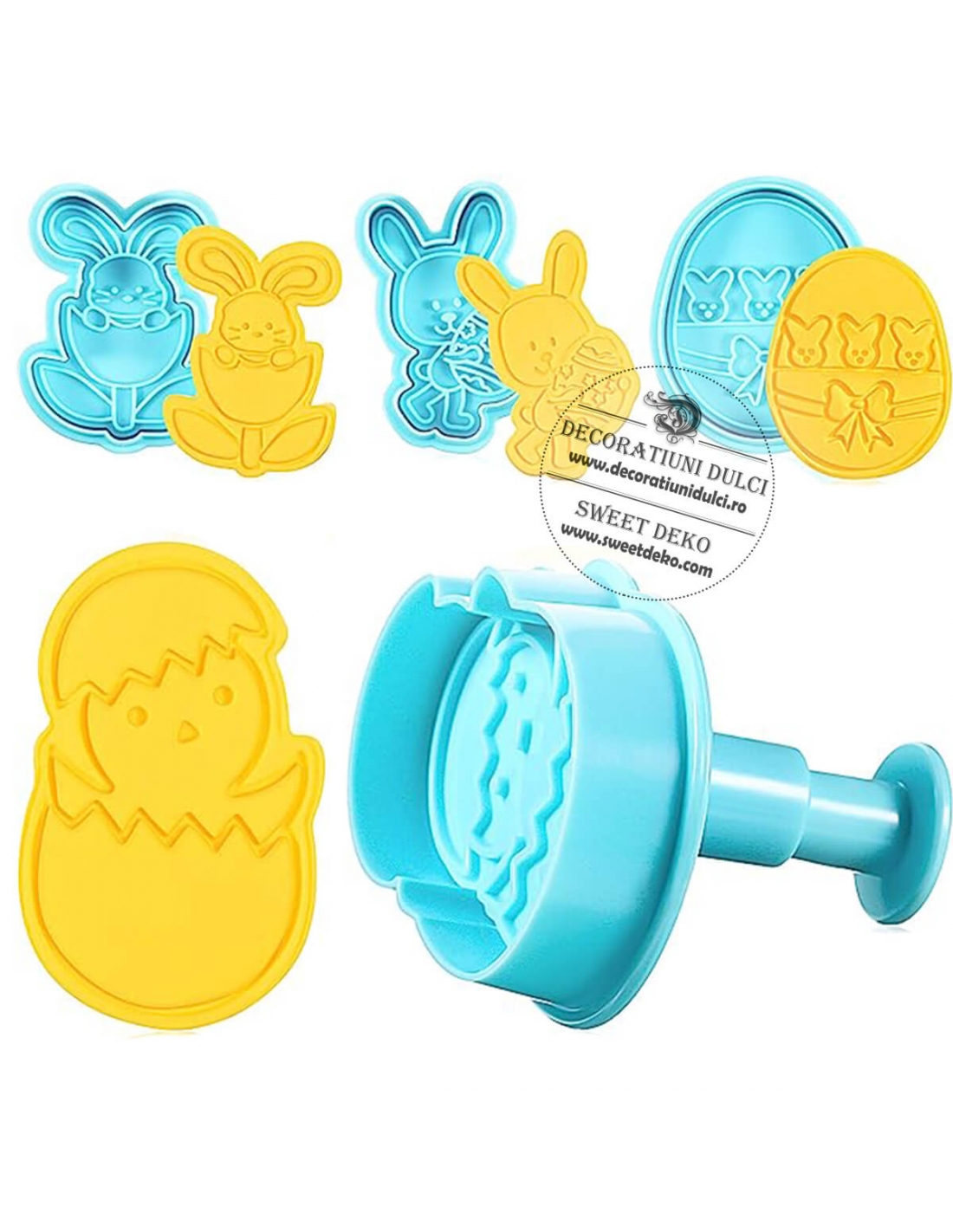 4 decupatoare Paste (doi iepurasi, pui si ou)