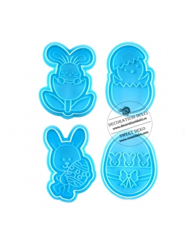 4 decupatoare Paste (doi iepurasi, pui si ou)