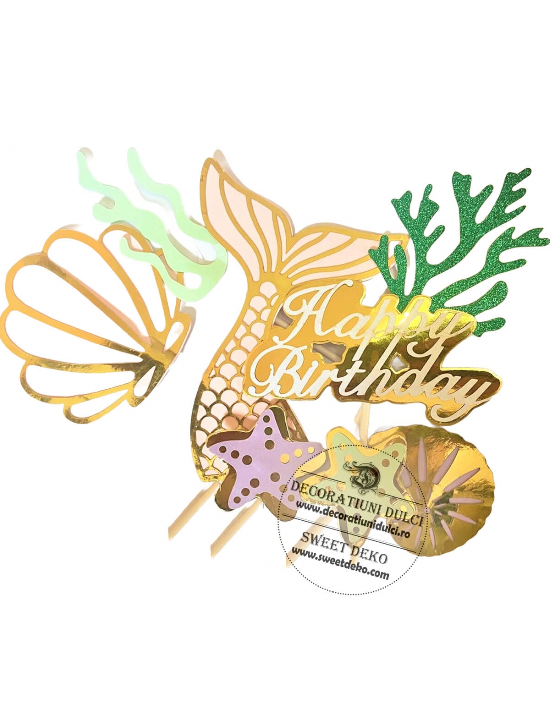 Topper din carton Happy birthday, model Sirena