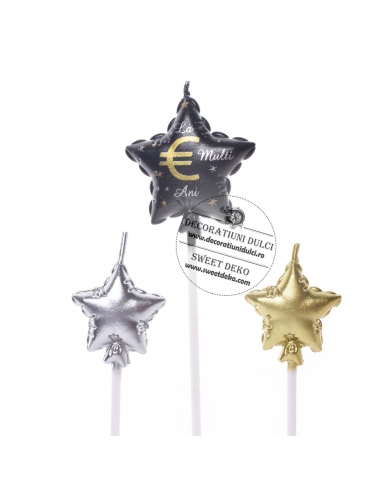 Lumanari in forma de balon stea cu mesajul La multi ani!