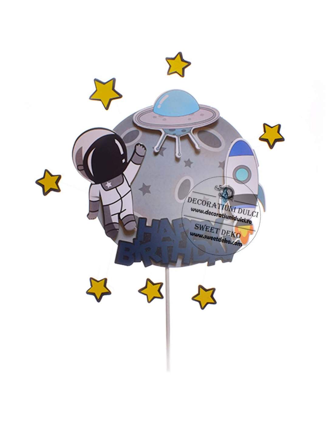 Astronaut si OZN, cake topper din carton