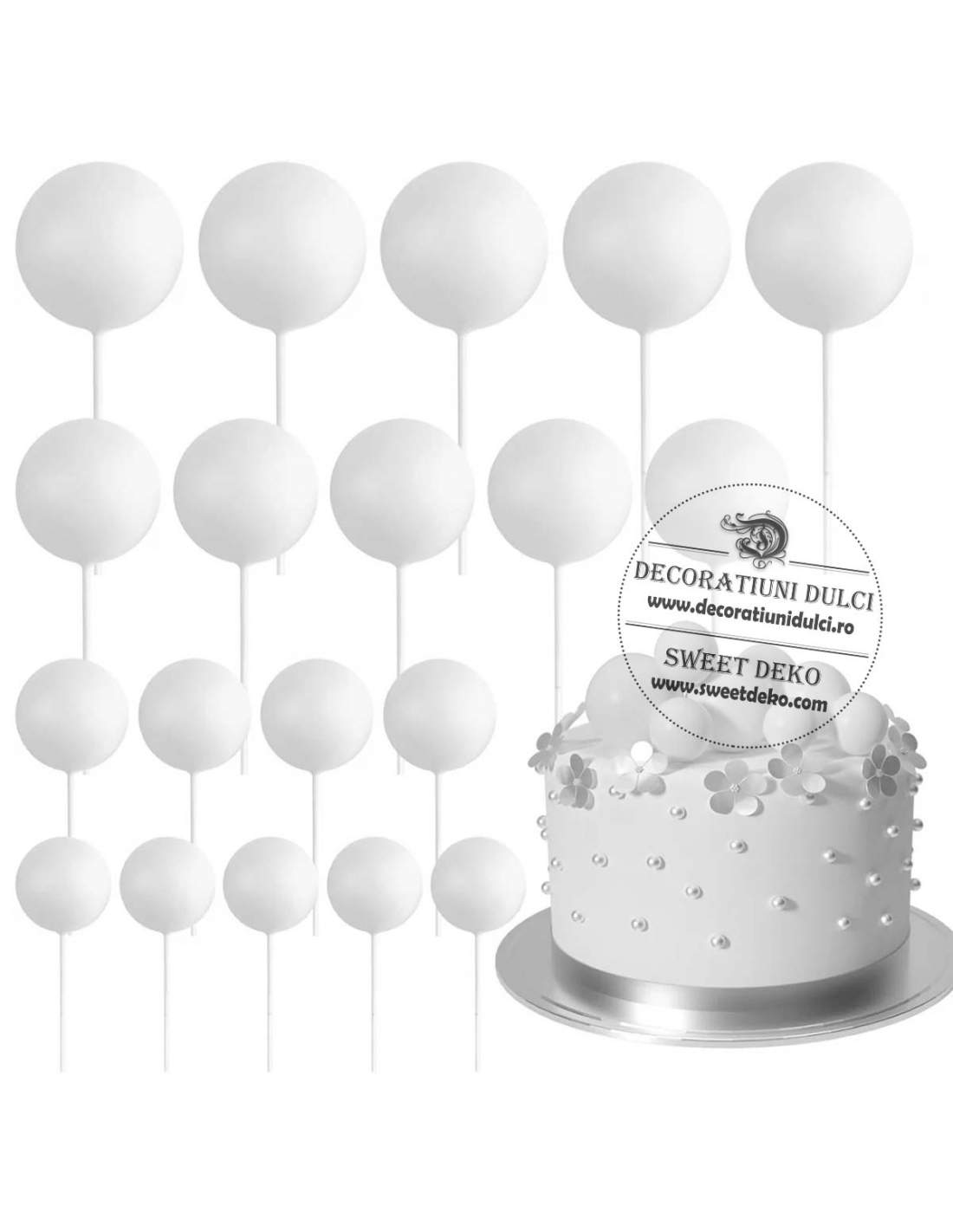 Sfere albe pentru decor tort (20buc/set)