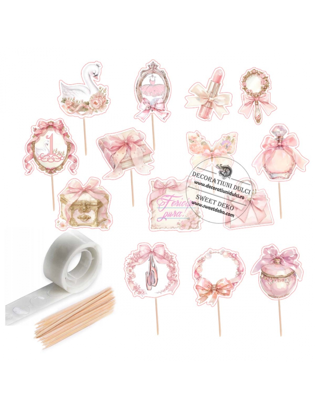 Mini toppers din carton "Vis roz"