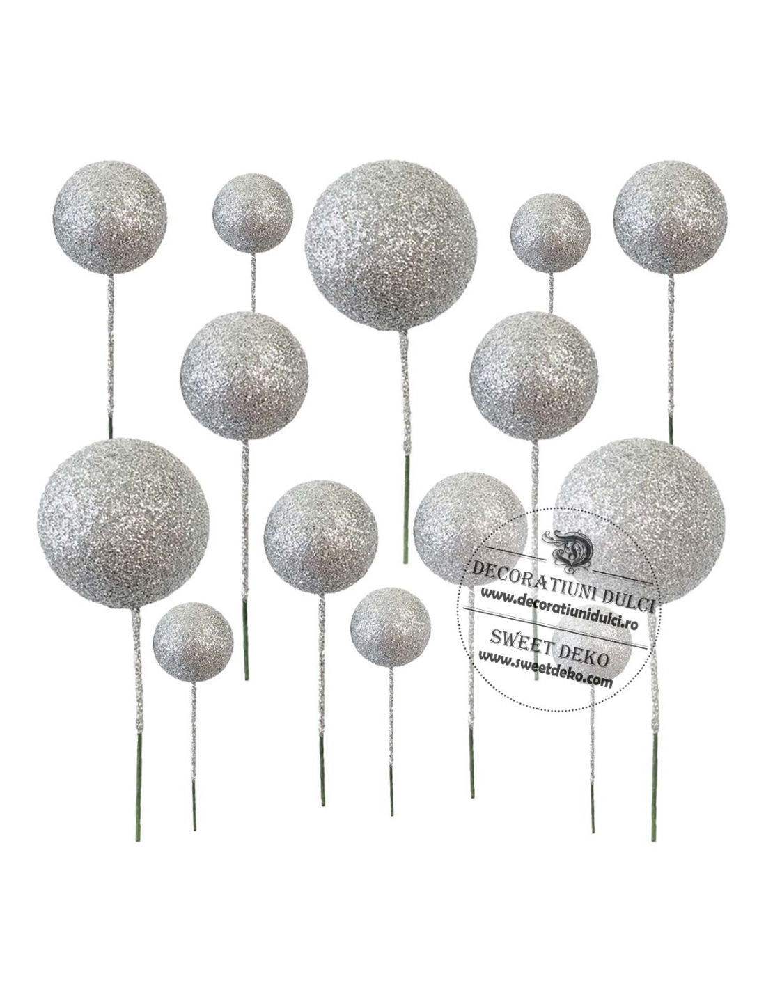 Sfere argintii cu glitter (20buc/set)